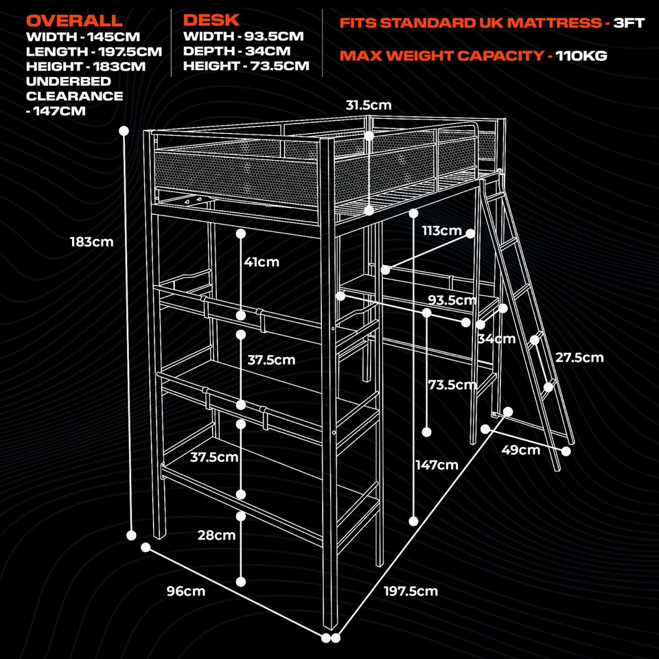 X ROCKER Fortress High Sleeper Gaming Bed Single Bunk Bed with Storage ...