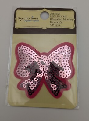 RECOLLECTIONS PINK BOW ADHESIVE EMBELLISHMENT Sequin Sticker Patch ...
