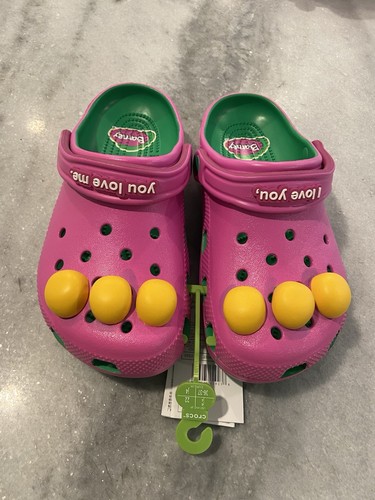 NWT Crocs Barney the Dinosaur Kids Size J4 Limited Edition Classic Clog ...