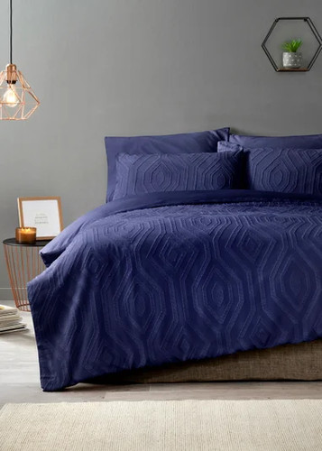 Navy Tufted Geometric Duvet Cover Set – Modern Bedroom, 2 Pillowcases ...