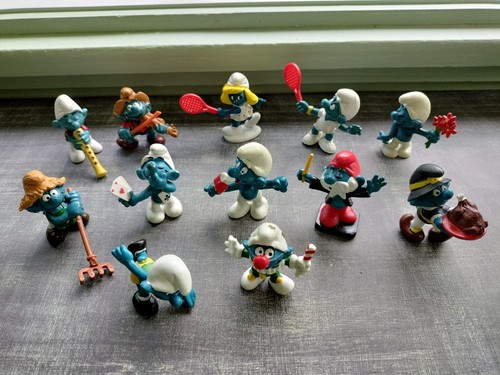 12 Smurfs Figures Vintage Toys Papa Smurfette Peyo Schleich Smurf Lot A ...