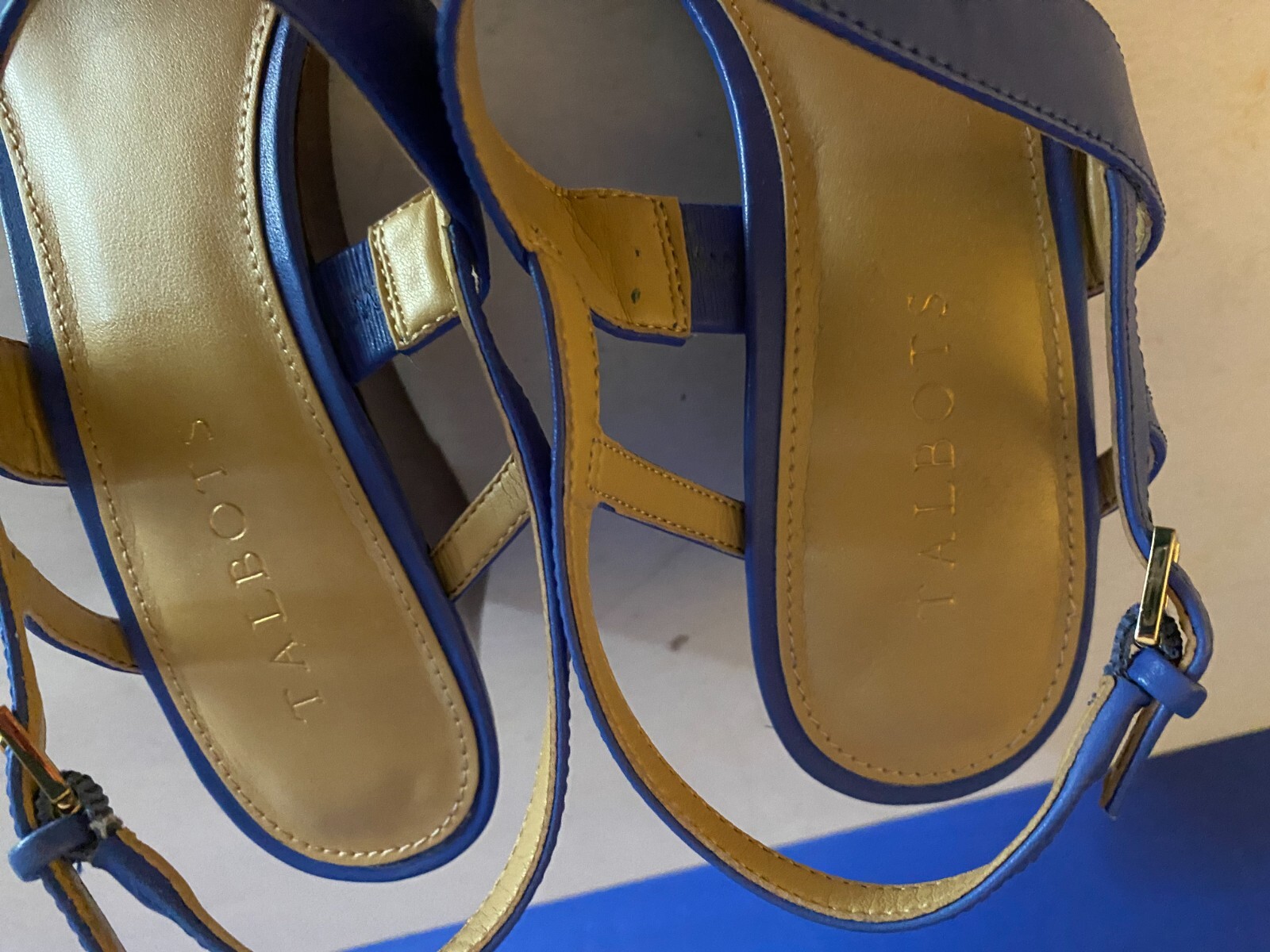 Women Talbots Strappy Leather Blue Wedge Sandels Size 9 Open Toe | eBay