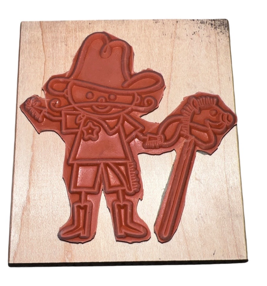 Rodeo Cowboy with a Stick Horse Boy Sheriff Stick Figure Wooden Rubber ...