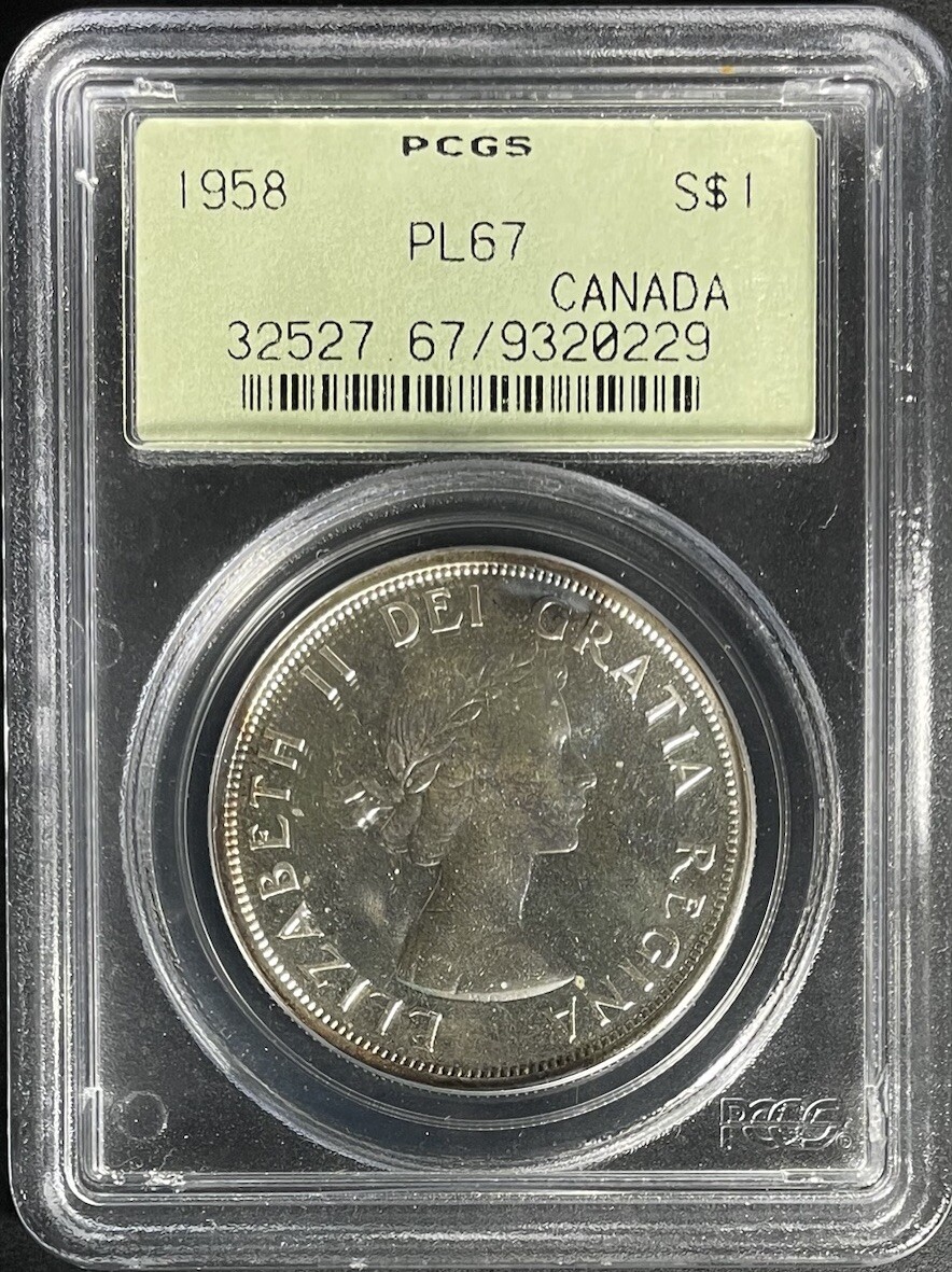 **RARE** 1958 Canada Silver Dollar Cameo PCGS PL-67 – KM 55 OLD LABEL ...