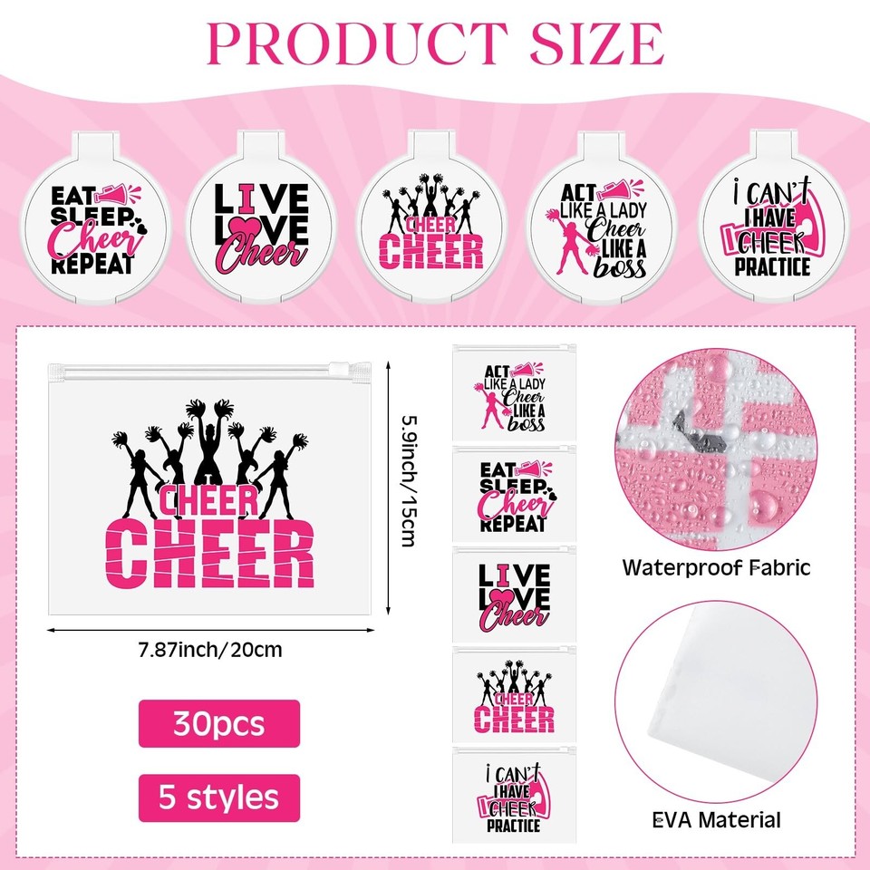 121 Pcs Cheerleader Gifts Kit 30 Zipper Portable Cheer Makeup Bag 30 ...
