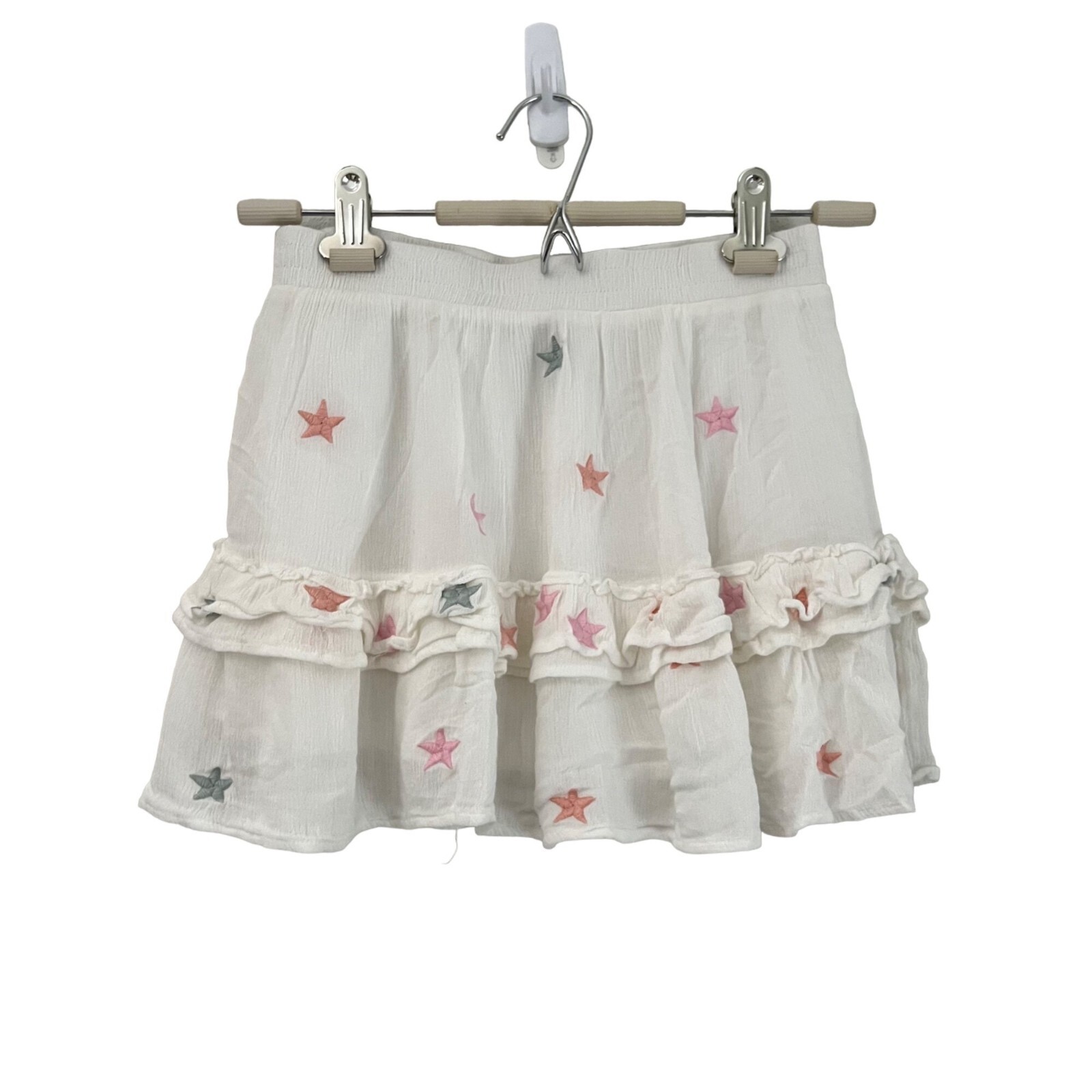 Storia Womens White Pastel Embroidered Star Ruffle Mi… - Gem
