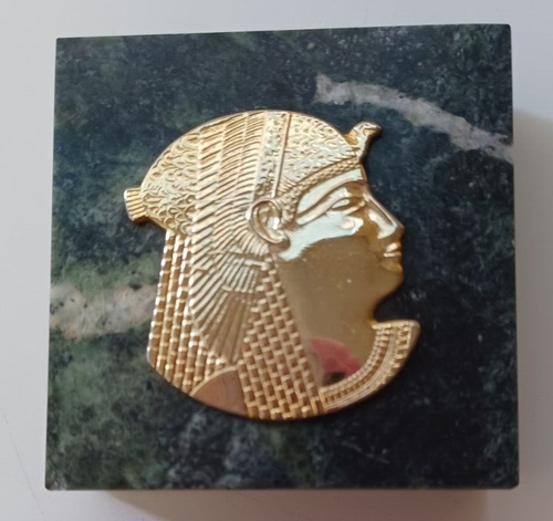 Vintage Egyptian Style Pharaoh Head In Gold Tone Mounted on Green ...
