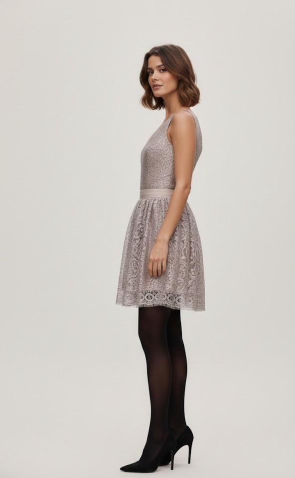 Robert Rodriguez Cream Lace V-Neck Tiered Dress With Ribbon Sash Size 4 ...