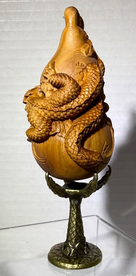 Fine Japanese Hand-Carved Cypress Wood Netsuke – Dragon Wrapped Gourd ...