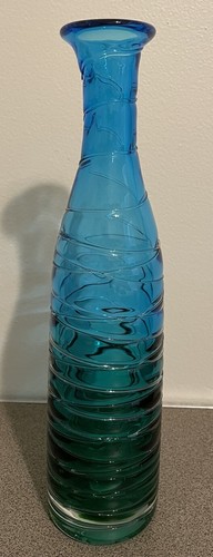 Art Glass Bottle Threaded Glass Blue Green Clear Bottom | eBay