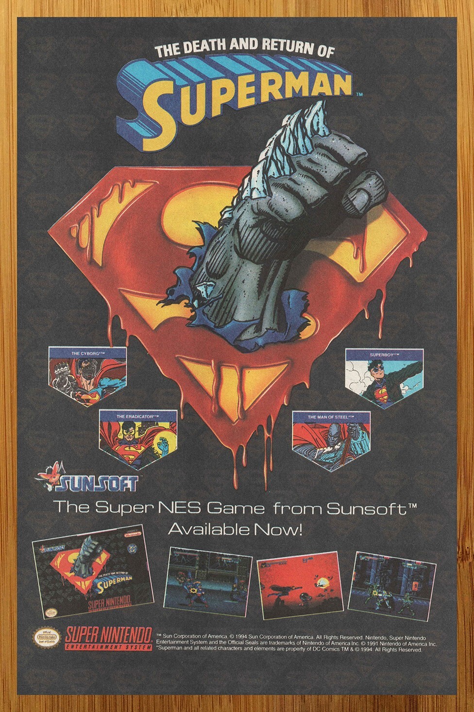 1994 The Death and Return of Superman SNES Print Ad/Poster Official ...