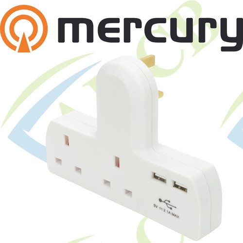 2-WAY UK MAINS ADAPTOR WITH DUAL USB PORTS SOCKET EXTENSION CHARGER ...