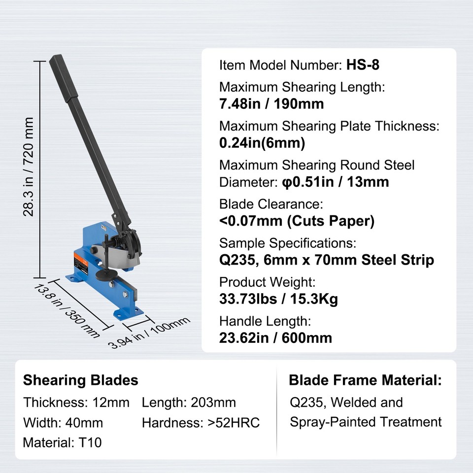 8" Manual Hand Plate Shear Benchtop Cutter Metal Sheet Processing Q235 ...