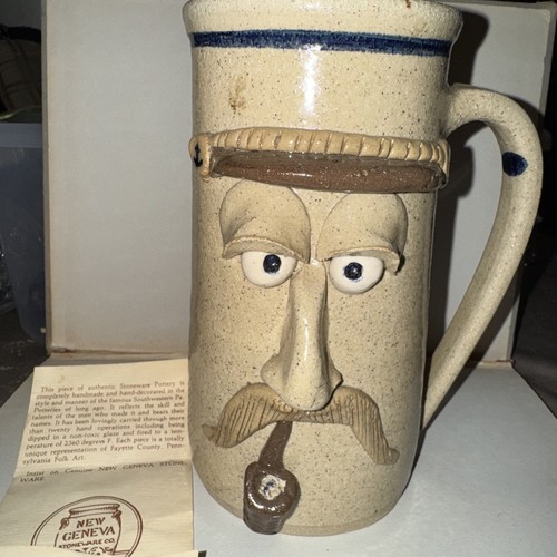 Vintage Ugly Man Face Tongue Pottery Mug Cup Brown 7” Tall Mustache ...