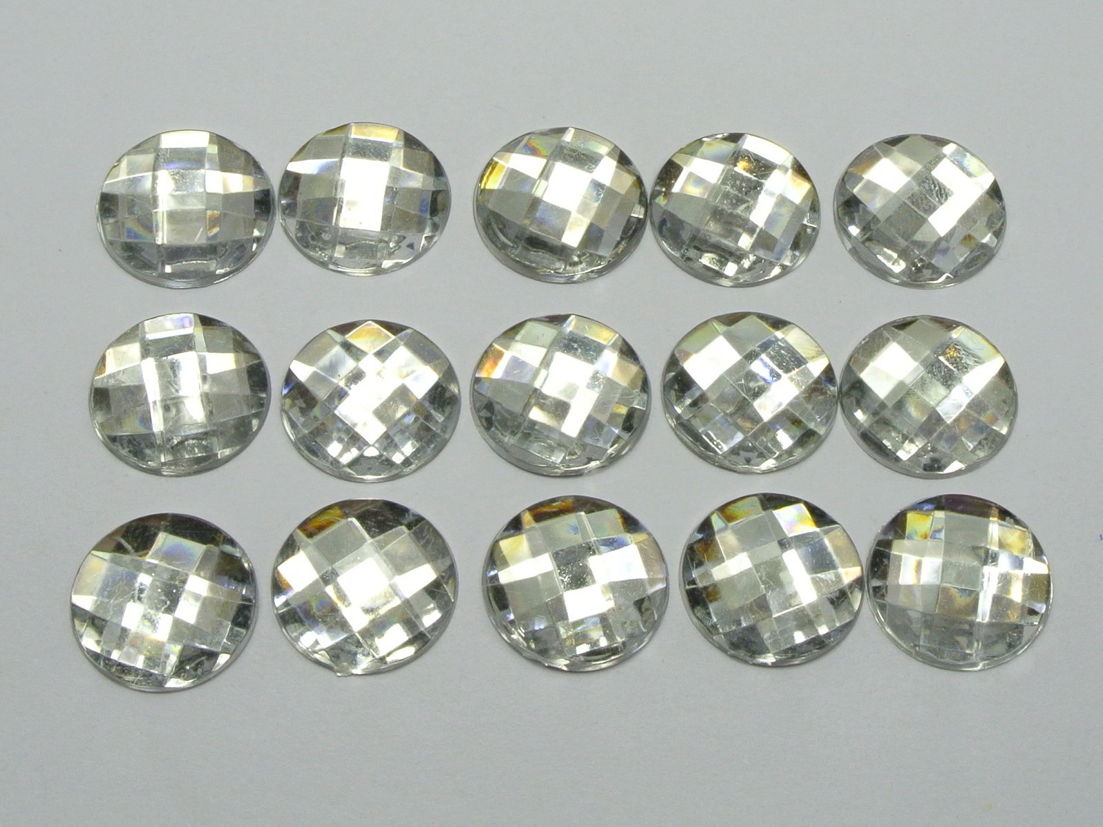 100 Clear Crystal Acrylic Flatback Faceted Round Rhinestone Gems 16mm ...