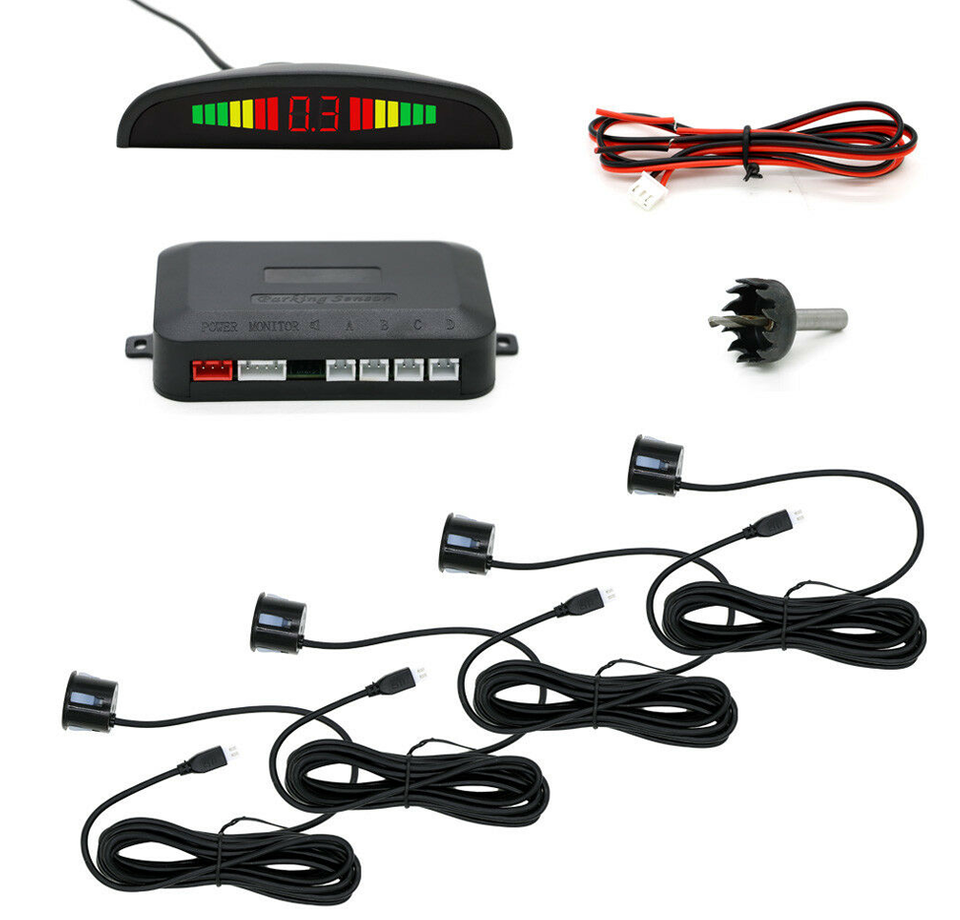 4 Parking Sensors LED Car Auto Backup Reverse Rear Radar System Alert ...
