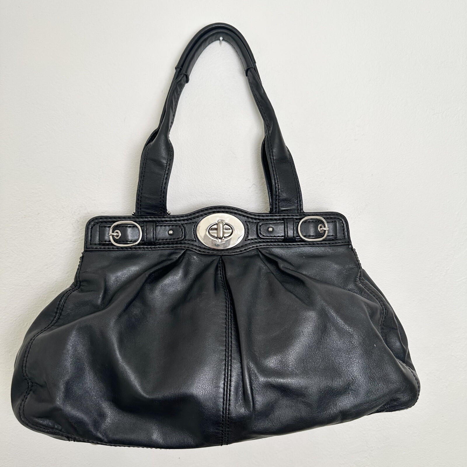 Coach Purse Black Leather Garnet Satchel Tote Double … - Gem