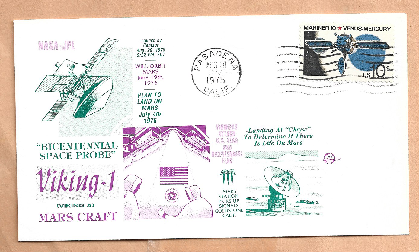 VIKING 1 LAUNCH BY CENTAUR AUG 20,1975 PASADENA CA SPACE VOYAGE COVER ...