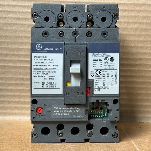 NEW GE SEDA SEDA36AT0060 3 pole 60 Amp 600V Circut Breaker NO RATING ...
