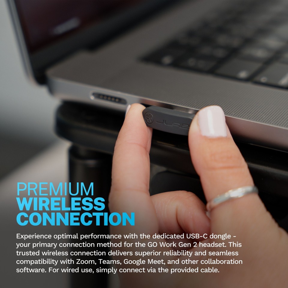 JLab GO Work Wireless On-Ear Headset Gen 2, Boom Mic, USB Dongle ...