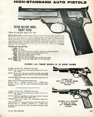 1974 Print Ad of High Hi Standard Olympic ISU & Victor Military Target ...