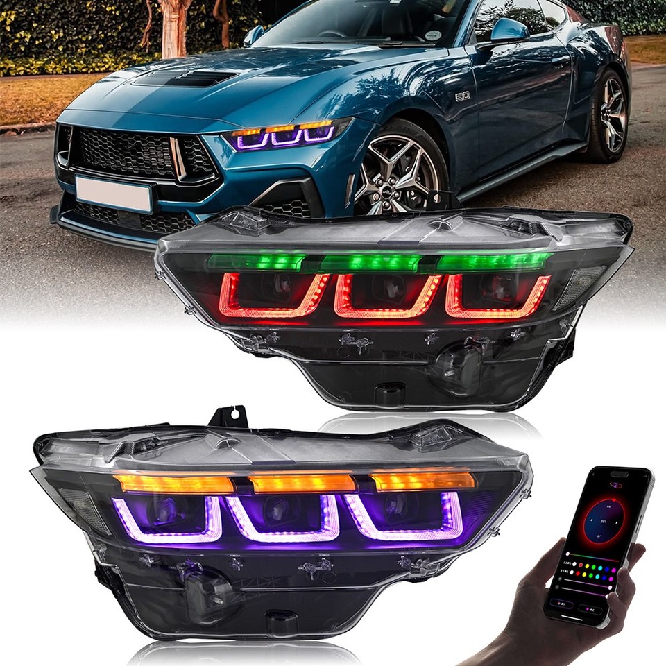 RGB LED Headlights For 2024-2026 Ford Mustang Dynamic Signal Front ...