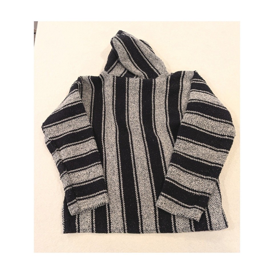 Vintage 1990s Baja Hoodie Black Gray Striped Pullover Drug Rug Sweater ...