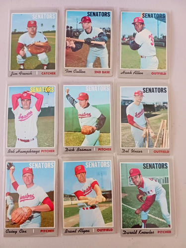 Lot of 9 1970 Topps WASHINGTON SENATORS vintage cards, DICK BOSMAN, DEL ...