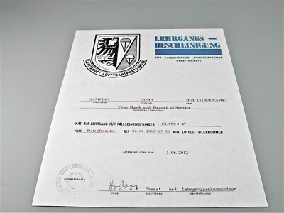 German Jump Airborne School (Fallschirmspringer) Replacement ...