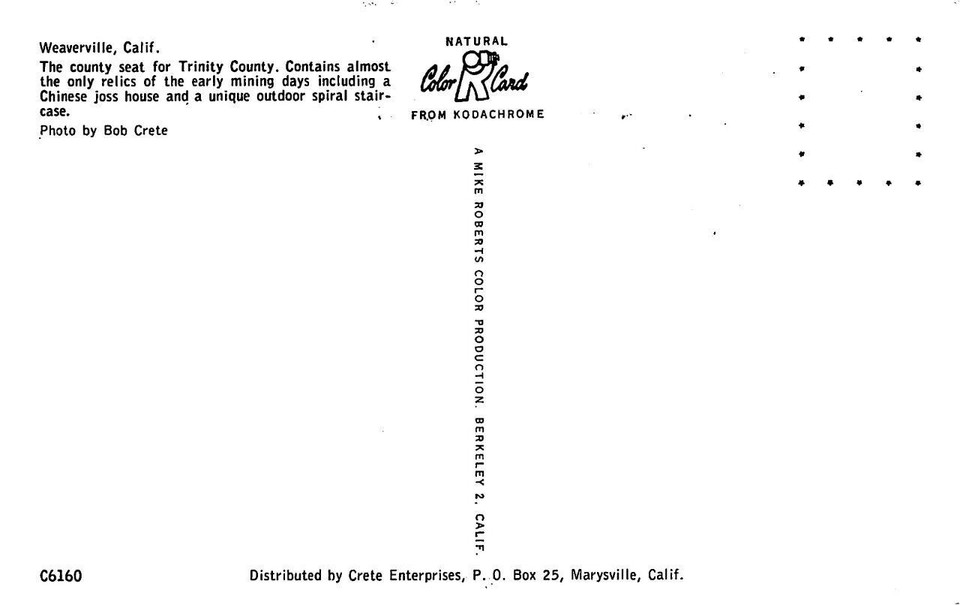 WEAVERVILLE, CA Trinity County Mining Town Cars Street Scene Vintage ...