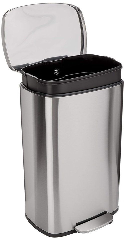 Smudge Resistant Rectangular Trash Can with Soft-Close Foot Pedal ...
