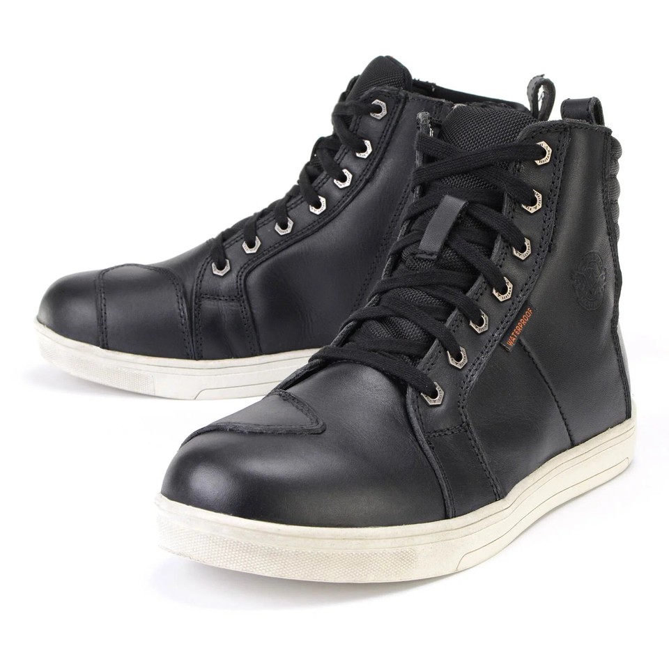 Men's Black Leather Motorcycle Reinforced Casual Street Riding Shoes ...