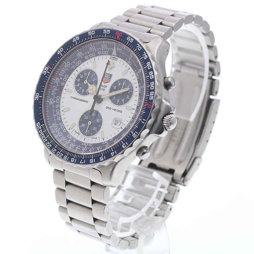 TAG HEUER pilot 530.806K Date Chronograph White / Navy Dial Quartz Men ...