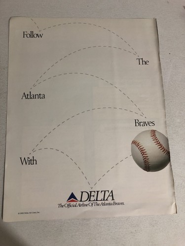 1992 Delta Airlines Atlanta Braves Print Ad Advert Vtg pa8 | eBay