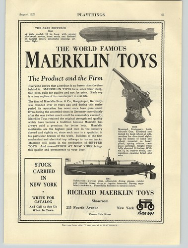 1929 PAPER AD Maerklin Toys Graf Zeppelin Anti Aircraft Gun Sub Gibbs ...