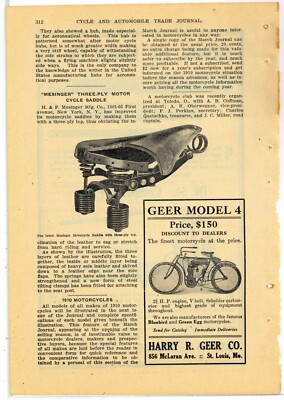 1910 Harry R. Geer Co. Ad: Geer Model 4 Motorcycle - St. Louis ...