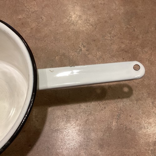 White Enamelware Kettle 7.75” w/ Black Rim 4” High | eBay