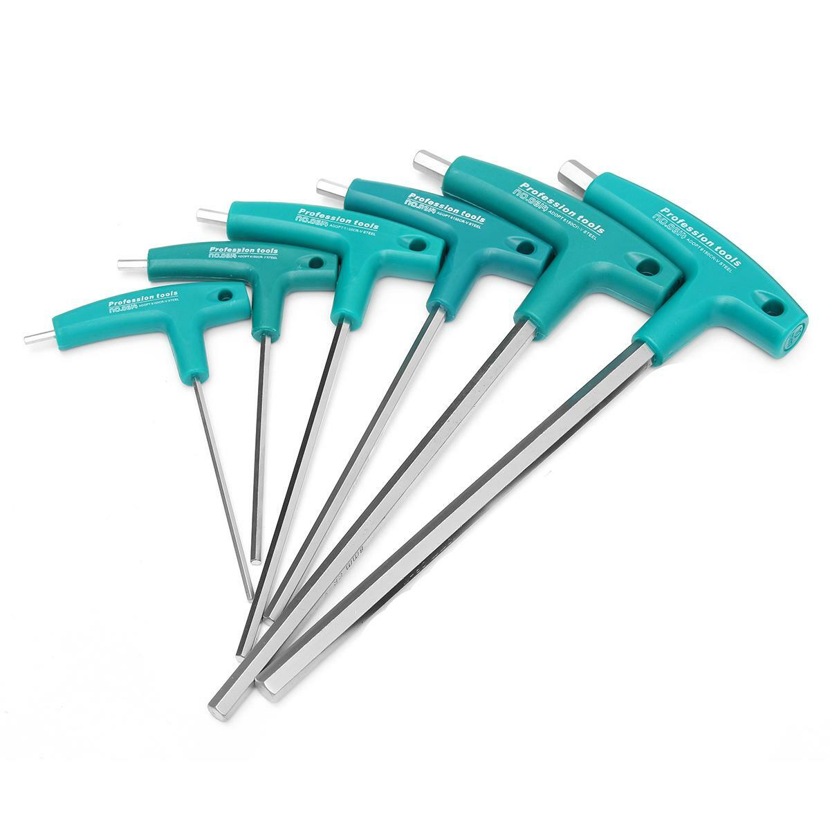 6Pcs 3-10mm T-Handle Hex Wrench Hex Key Set Long Reach Screwdriver ...