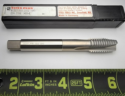 Titex Plus Hand Tap 3-Flute M18 IS 02 (6H) B1317 DIN 376B HSSE RH ...