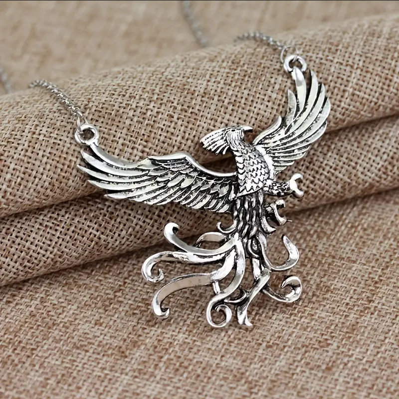 Flying Phoenix Jewelry Vintage Silver Fire-bird Wing Pendant Necklace ...