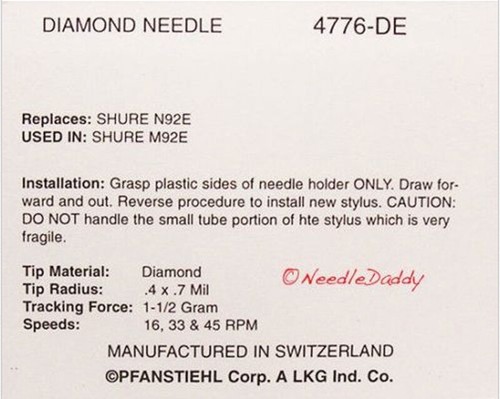 Phonograph Stylus Needle Shure RXT5 RXP3 RXT6 Pro-Track JB Series N99E ...