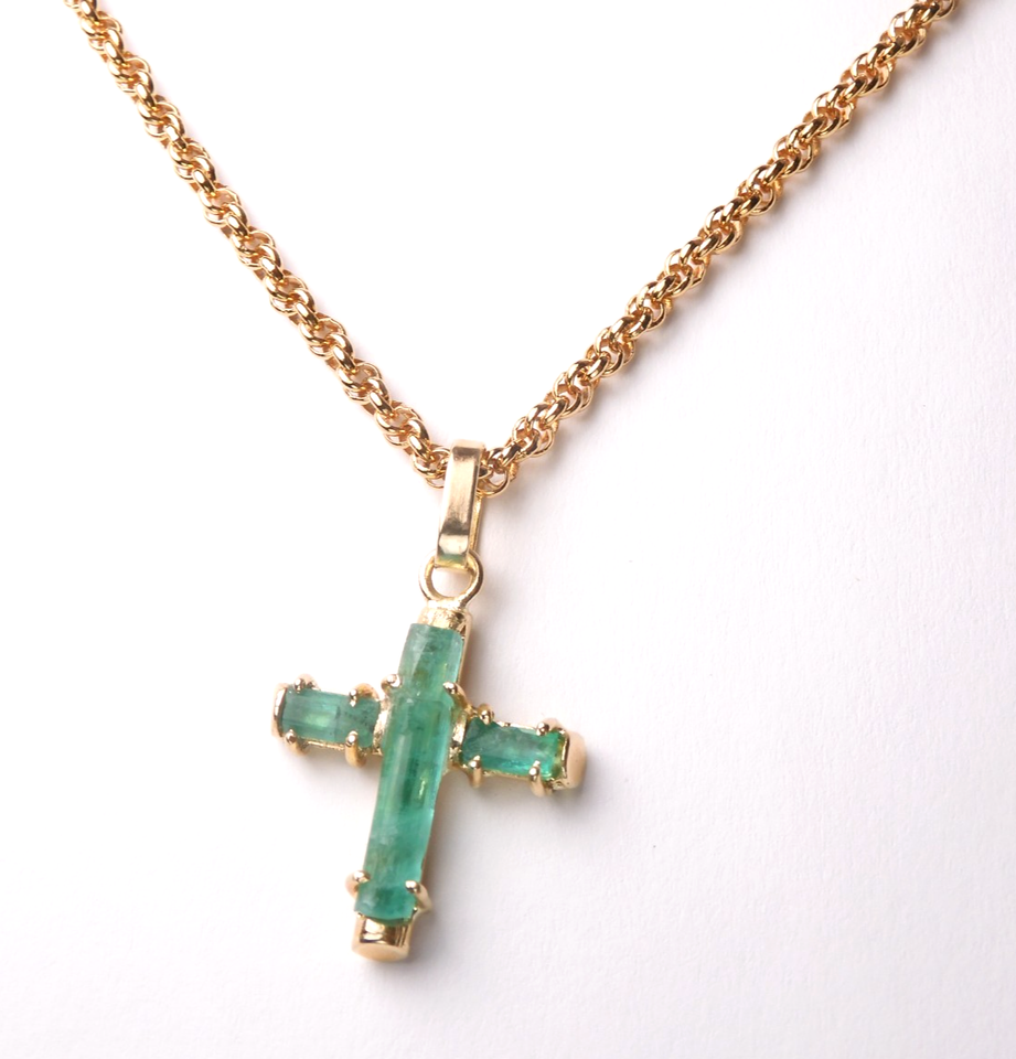 Colombian Emerald Cross Pendant 1.20 Carats 18K Yellow Gold Jewelry ...