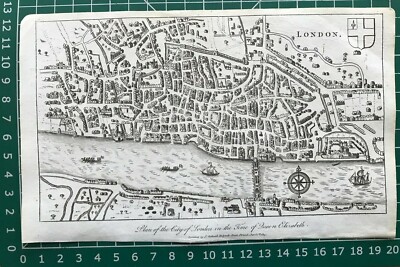1813 Antique Map; Plan of the City of London in the time of Queen ...