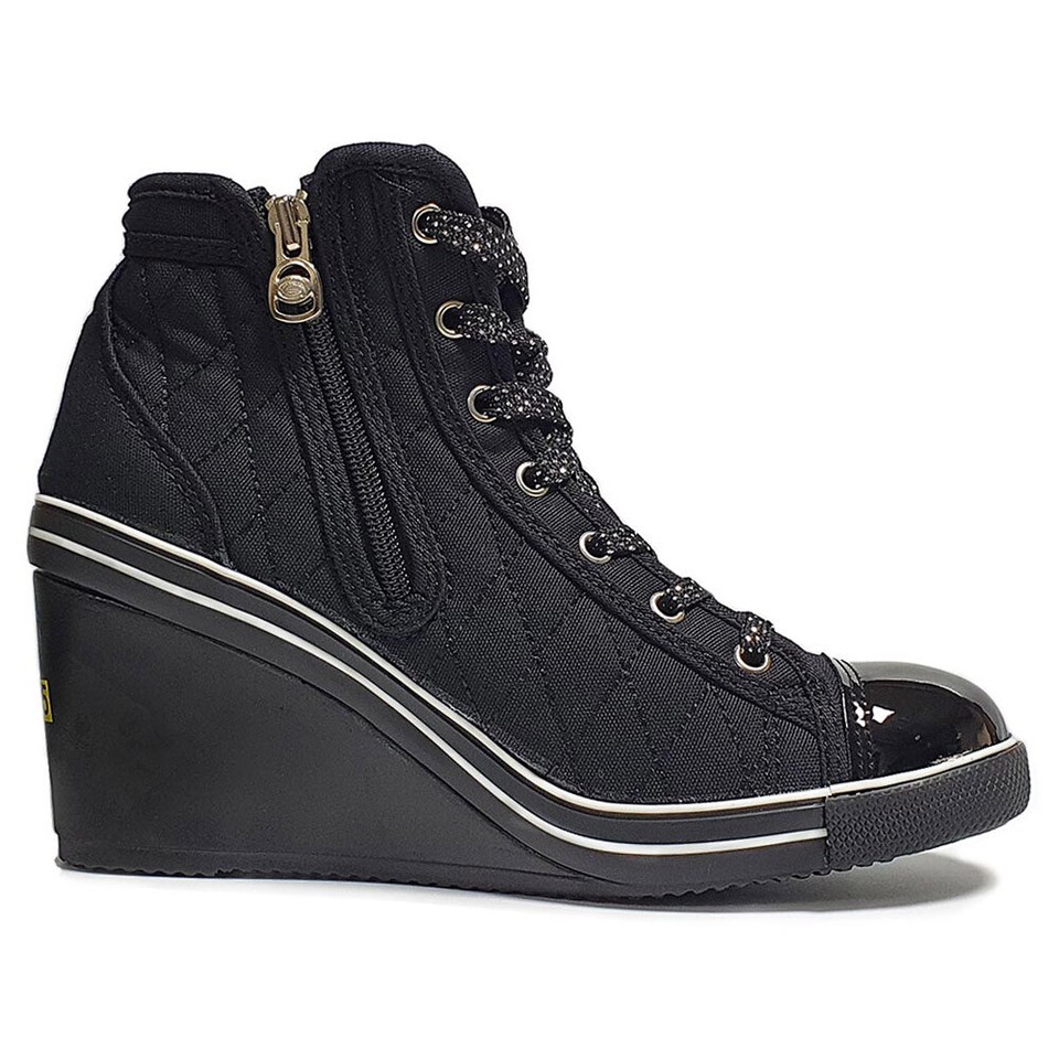 epdavin Women's Casual Canvas High Top Wedge High Heel Quilted Lace Up ...