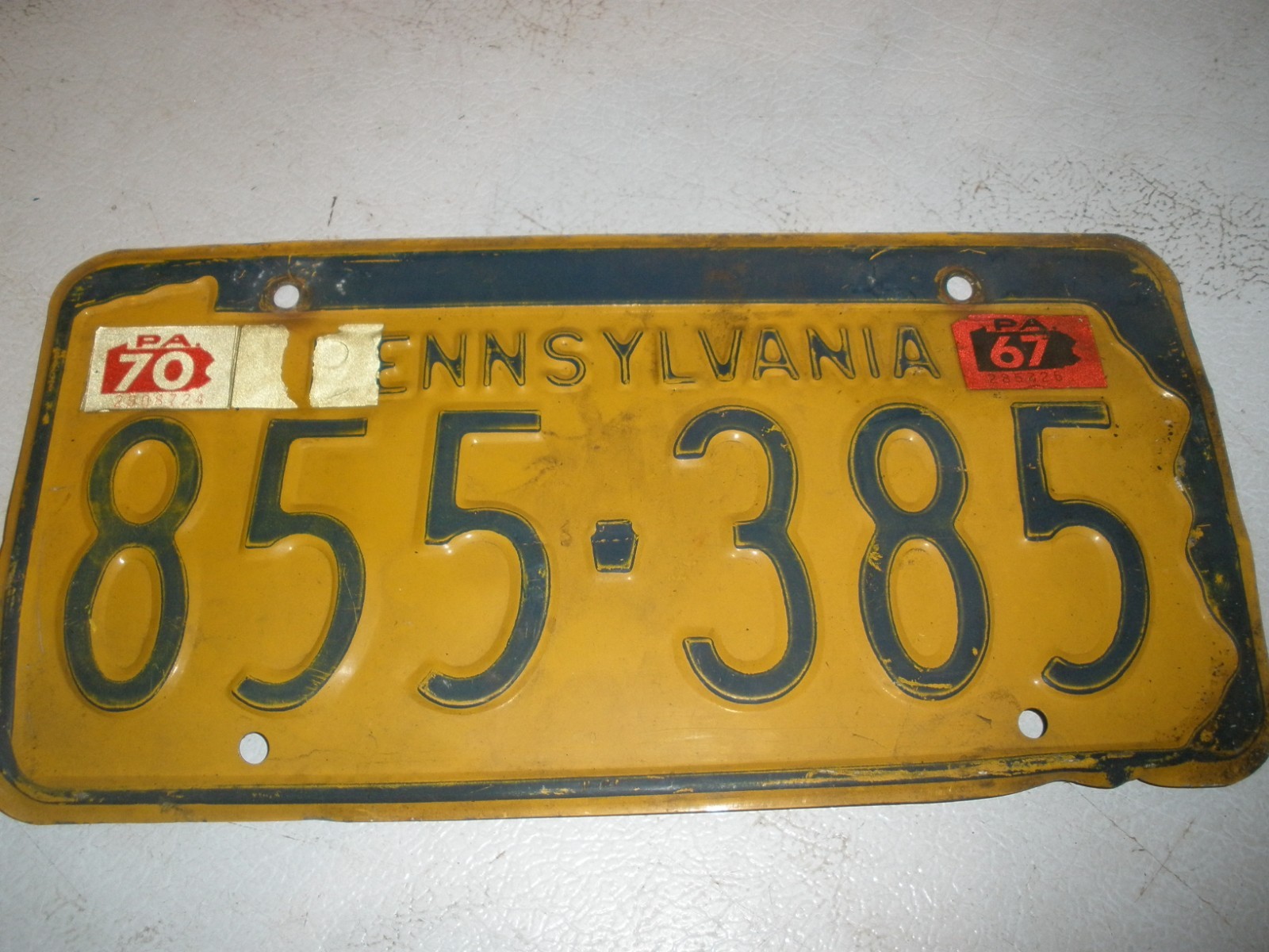 Vintage License Plate Pennsylvania 855 385 from 1970 Yellow | eBay