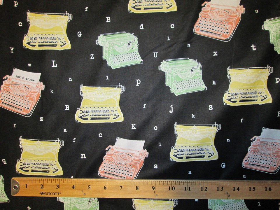 Typewriters Text Black Type School Supplies Black Cotton Fabric FQ | eBay
