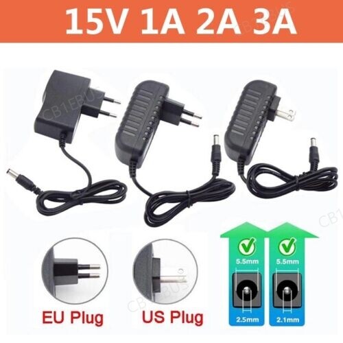 15V 1A 2A 3A AC to DC Power Supply Adapter 100-240V Charger 5.5*2.5mm ...