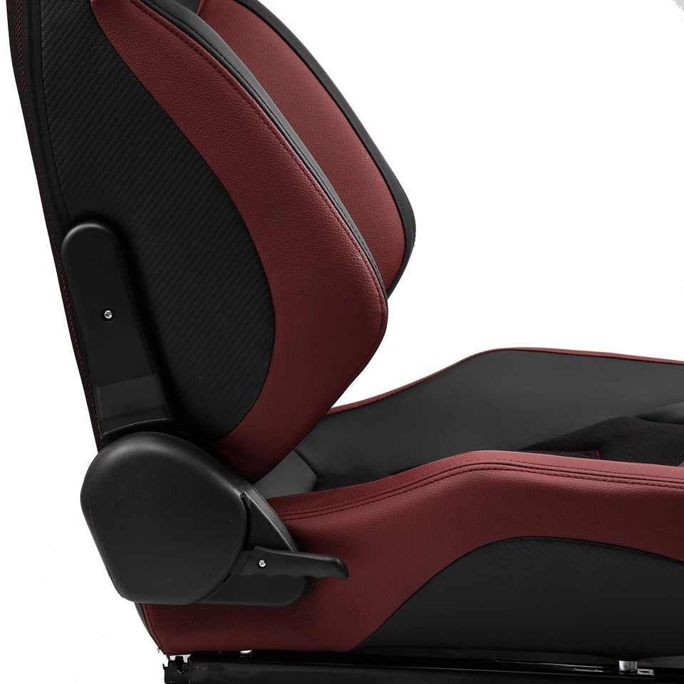 Reclinable PVC Racing Seats Pair Universal Car Seat Black-Red Full Set ...
