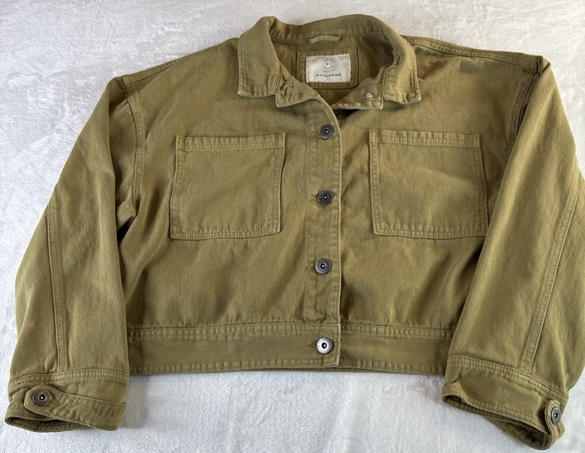 91 Cotton On Mustard Yellow Denim Crop Jacket Long Sleeve Oversize 6 ...