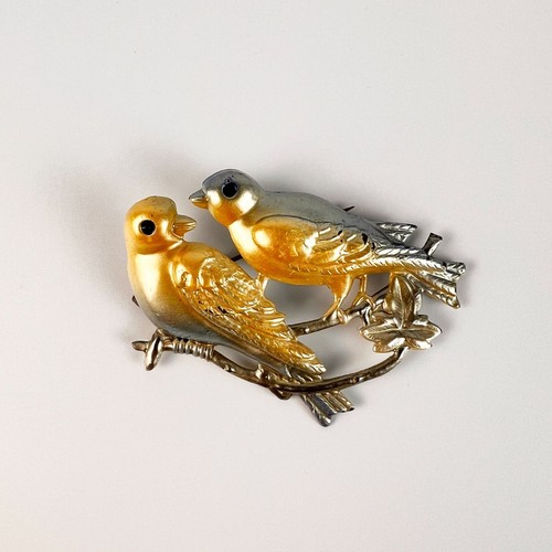 Vintage Blue and Yellow Pearlescent Enamel Love Birds Brooch Pin | eBay